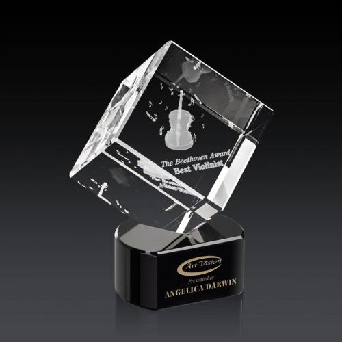 Klein 3D on Half Round Base Black Square / Cube Crystal Trophy