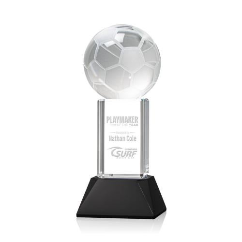 Soccer Ball on Tower Base Black Globe Crystal Trophy