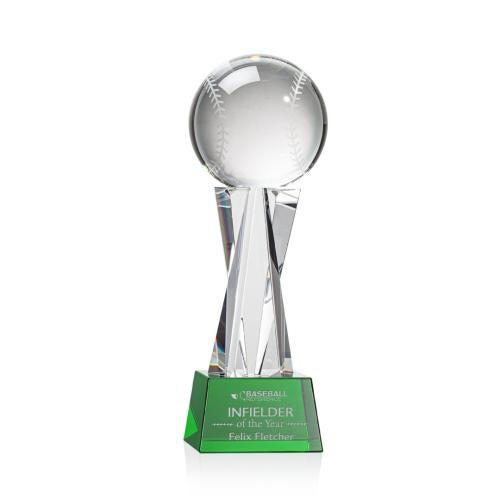 Baseball on Saldana Base Green Globe Crystal Trophy