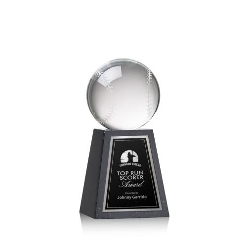 Baseball Globe on Tall Marble Base Crystal Trophy