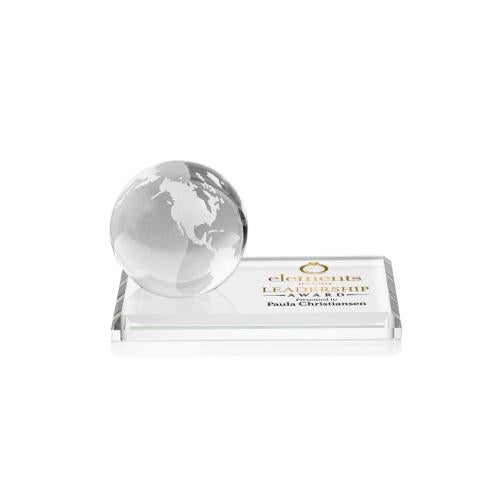 Globe Full Color on Rectangle Base Clear Globe Crystal Trophy