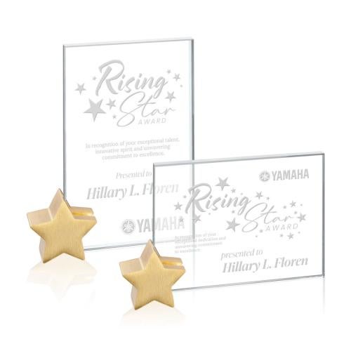 Marquez Starfire/Gold Star Rectangle Crystal Trophy