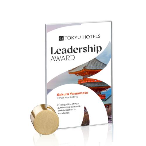 Marquez Full Color Starfire/Gold Circle Rectangle Crystal Trophy