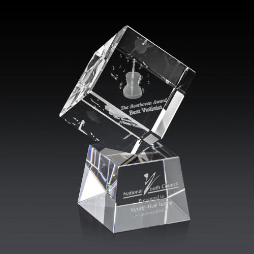 Klein 3D on Small Base Clear Square / Cube Crystal Trophy