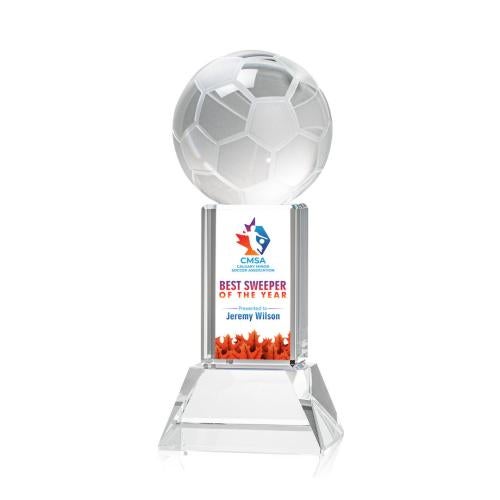 Soccer Ball Full Color on Tower Clear Globe Crystal Trophy