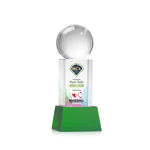 Baseball Full Color on Belcroft Green Globe Crystal Trophy