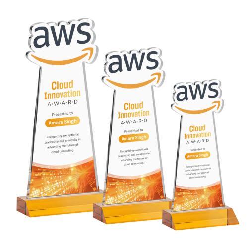 Crystal Trophies | EdgeCraft Full Color Unique on Mitered Base-Amber